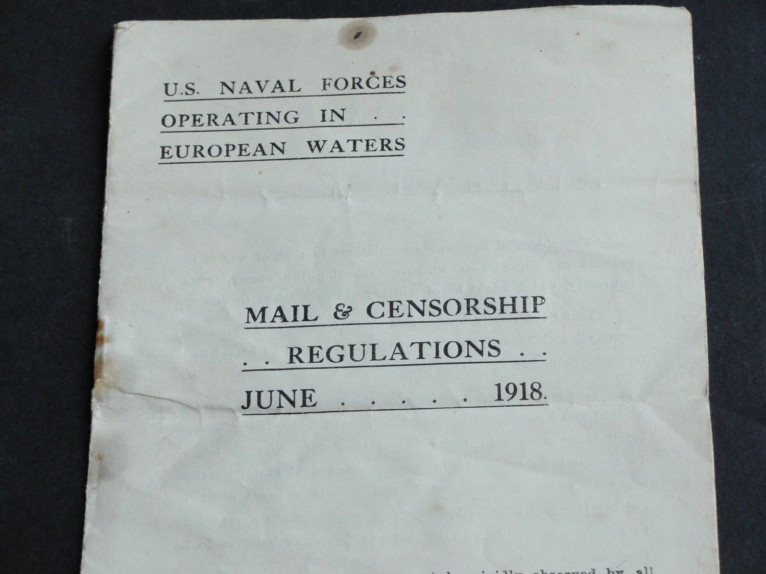 Mail Regulations 1918- by US Naval Forces Operating in Europe - Booklet ...