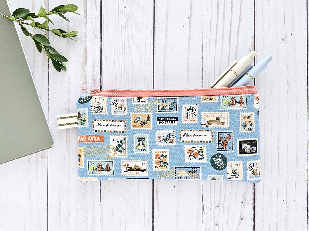 Rifle Paper Co Zipper Pencil or Pen Pouch. Bon Voyage Postage Stamps ...