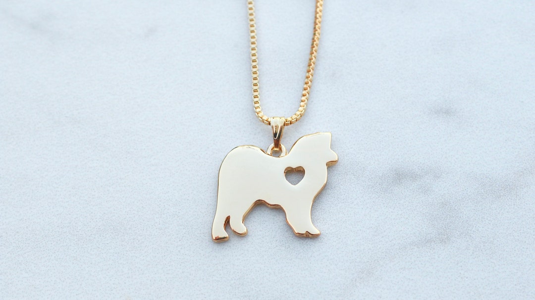 Gold Samoyed Necklace Alaskan Malamute Big Fluffy Inuit Dog With Heart ...