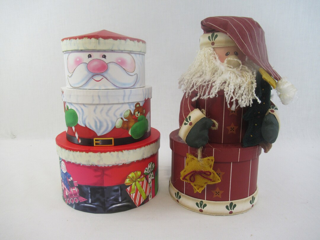 Lot of 2 Vintage 3 Tier Stacking Nesting Boxes Santa Claus Father ...