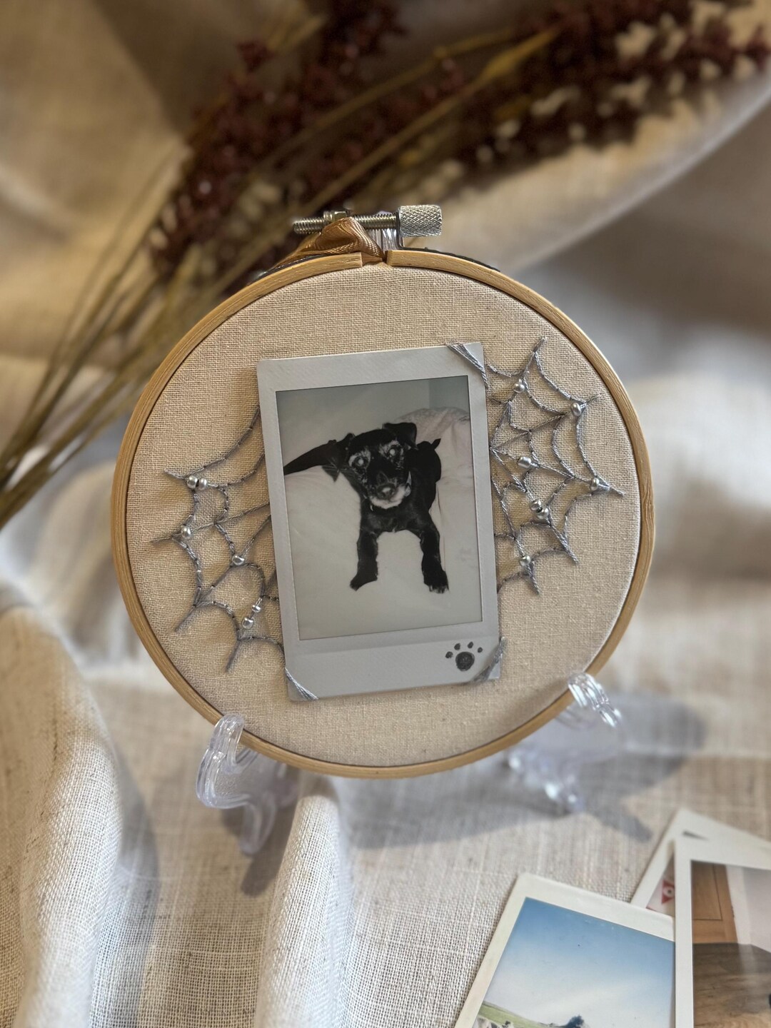 Polaroid Frame Embroidery Hoop With Cobwebs - Etsy