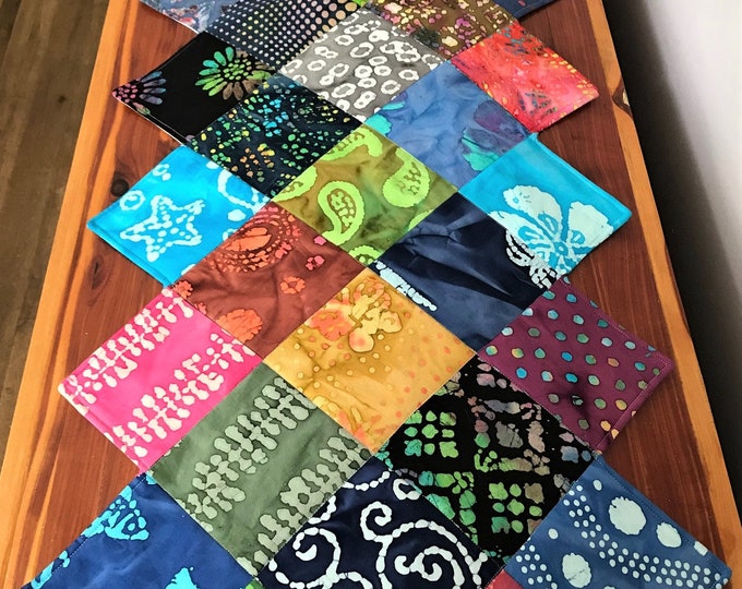 Batik Table Runner Topper Handmade Zig Zag Quilted Patchwork - Etsy