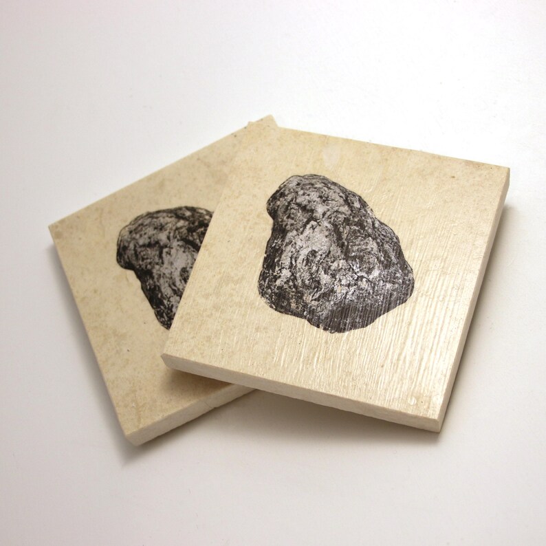 Set of 2 Silver Rock Coasters, Rock Coasters, Geology Coasters, Orange ...