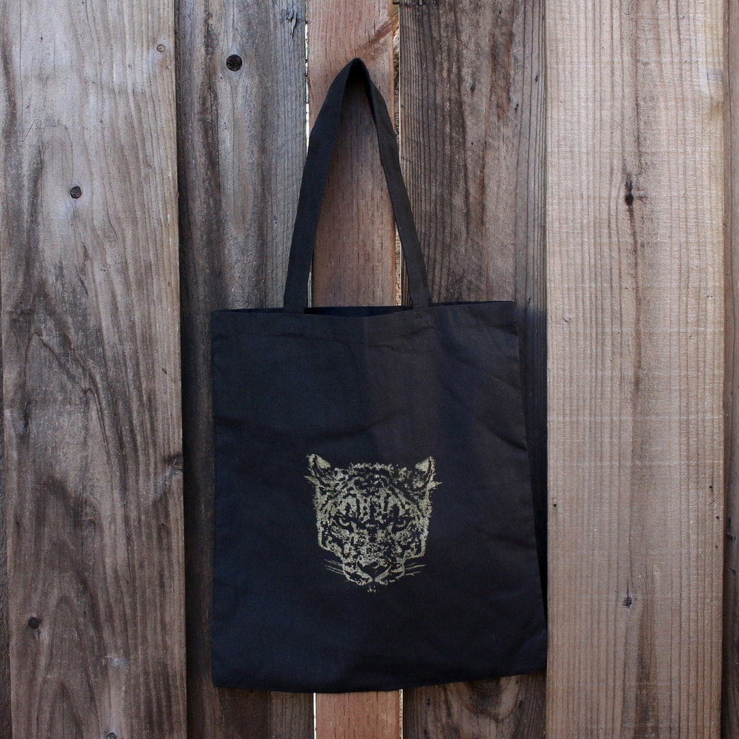Black Snow Leopard Tote Bag, Big Cat Bag, Animal Bag, Wildlife Bag ...
