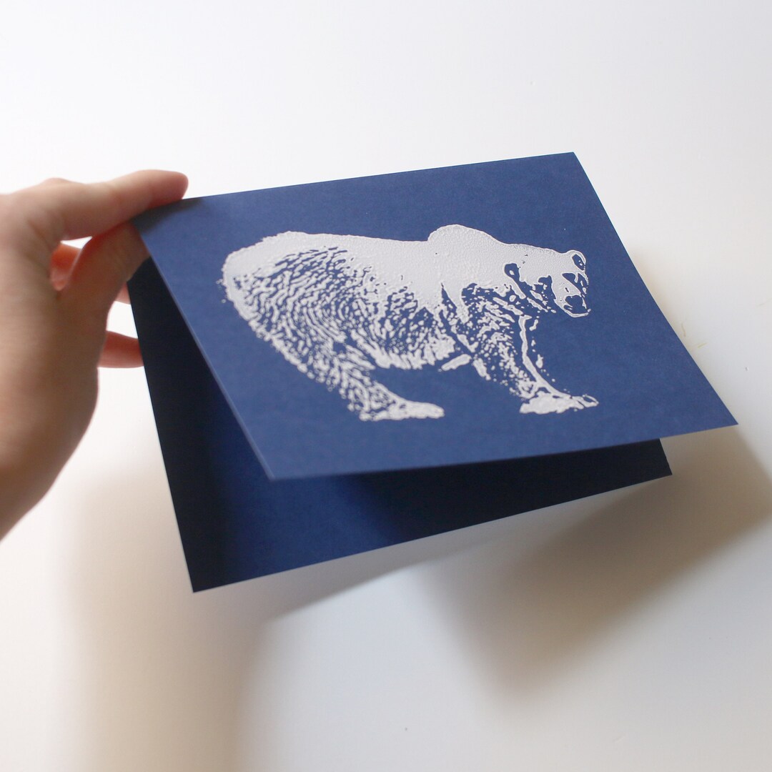 Blue Polar Bear Card, Brown Greeting Card, Animal Card, Wildlife Card ...