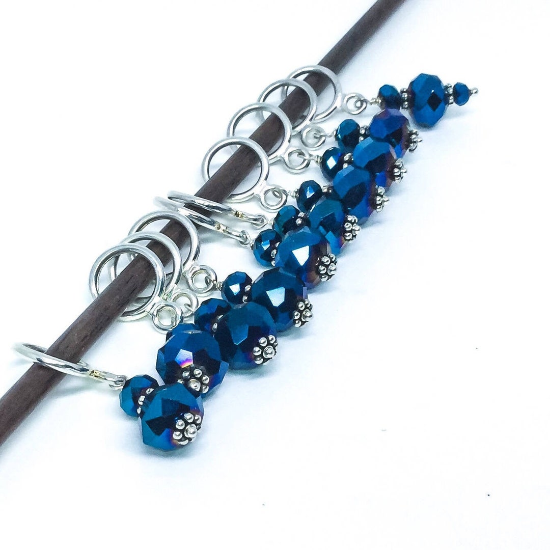 Sapphire Blue Glass Bead Knitting Stitch Markers: Knitter's Gift Set - Etsy