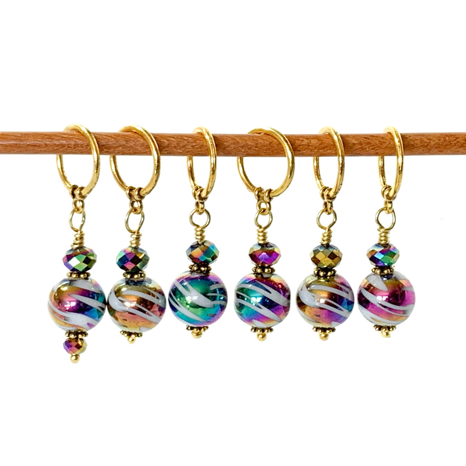 Rainbow Swirl Glass Bead Knitting Stitch Markers: Holiday Ornament - Etsy