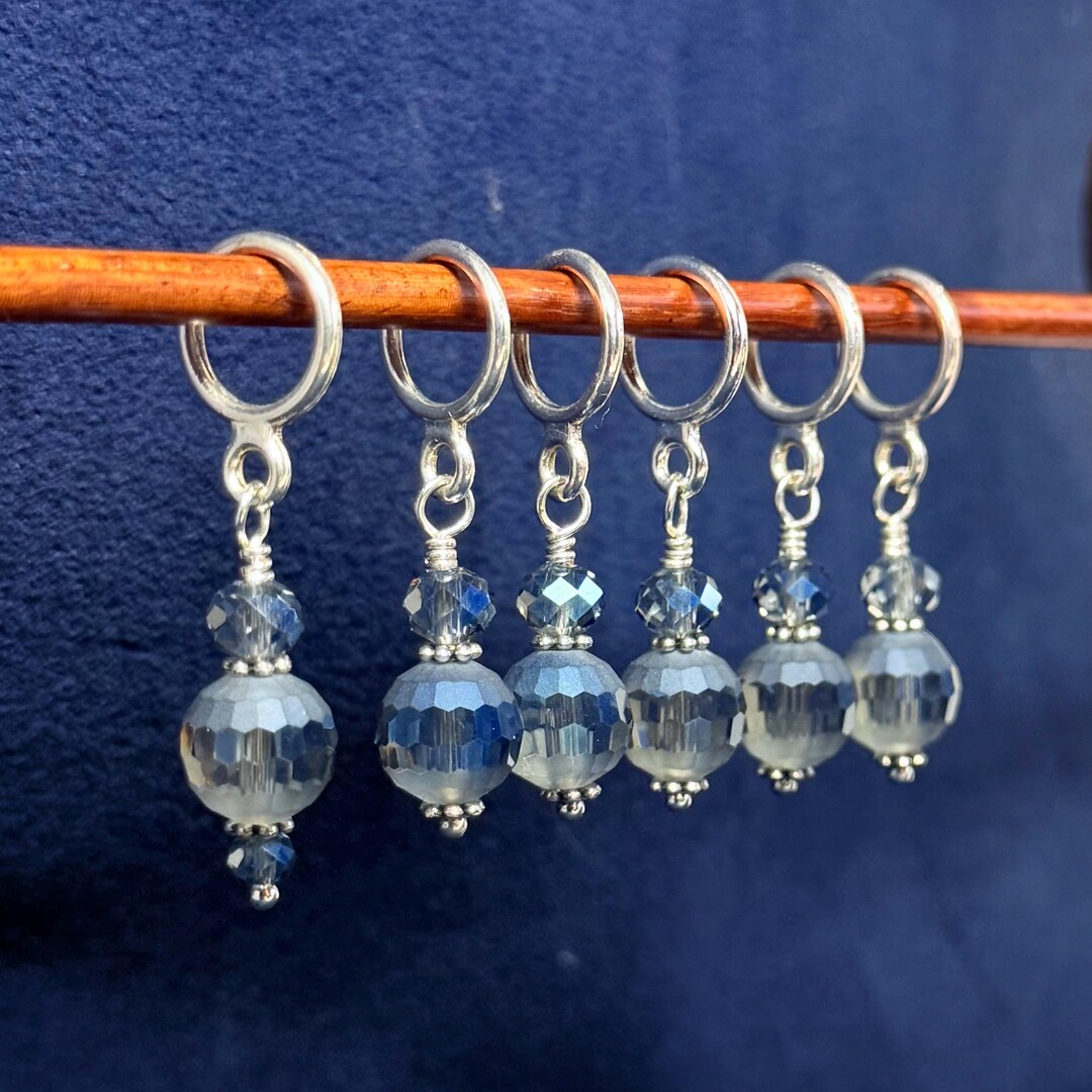 Navy Blue Glass Bead Stitch Markers for Knitting and Crochet, Optional ...