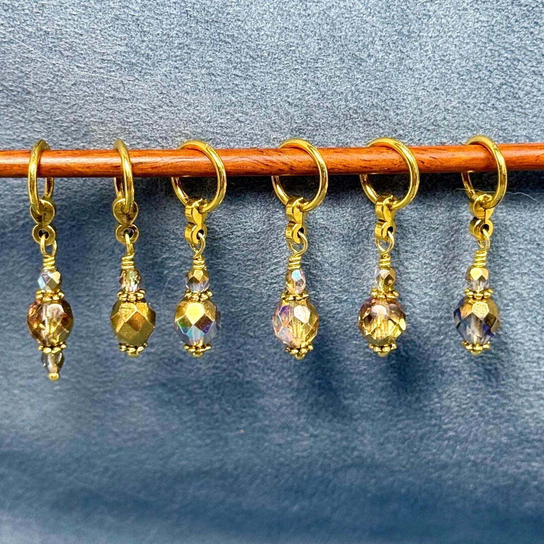 Gold Bronze Glass Bead Stitch Markers: Knitting & Crochet Gift - Etsy