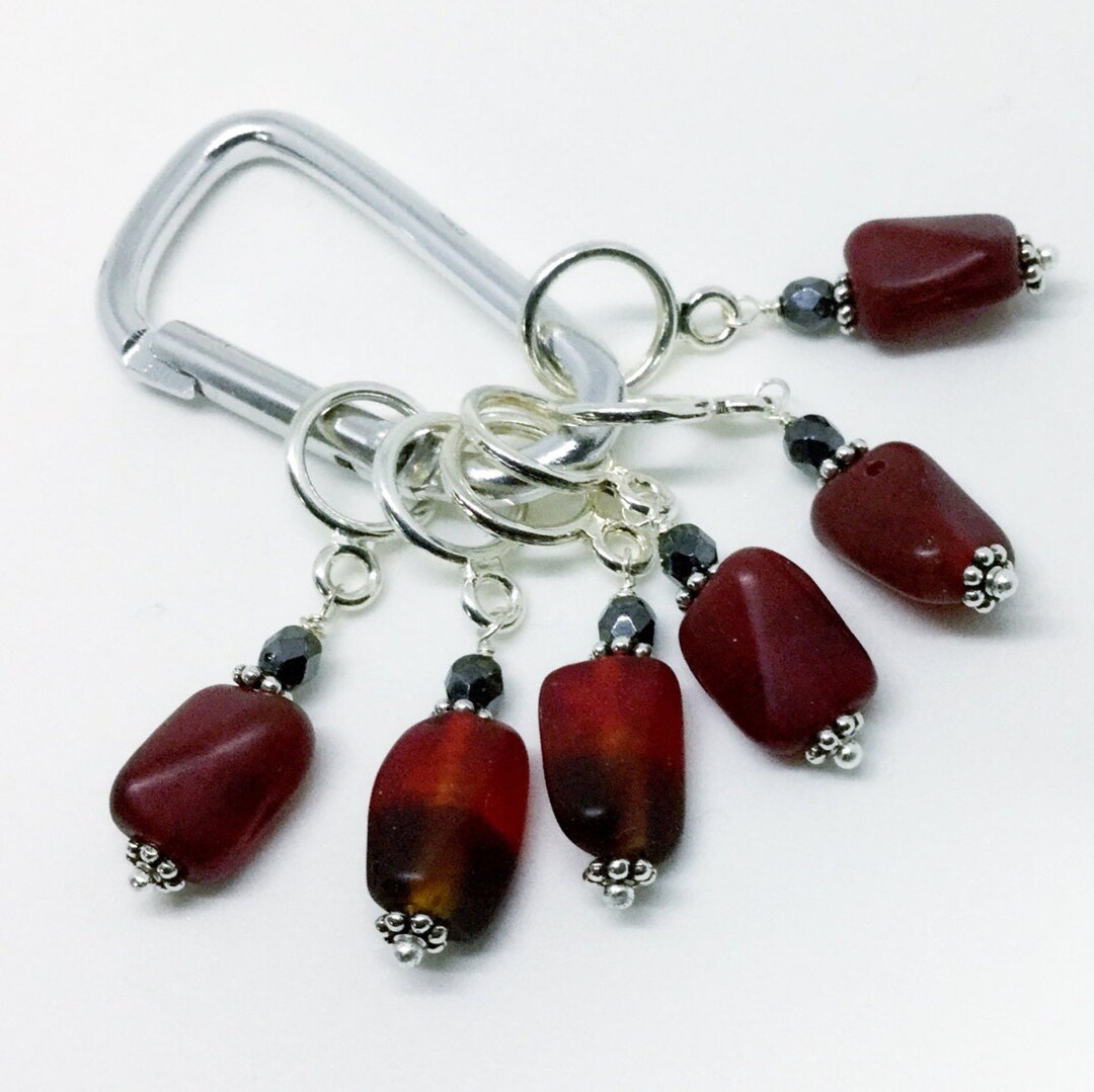 Red & Black Glass Bead Stitch Markers for Knitting and Crochet, Gift ...