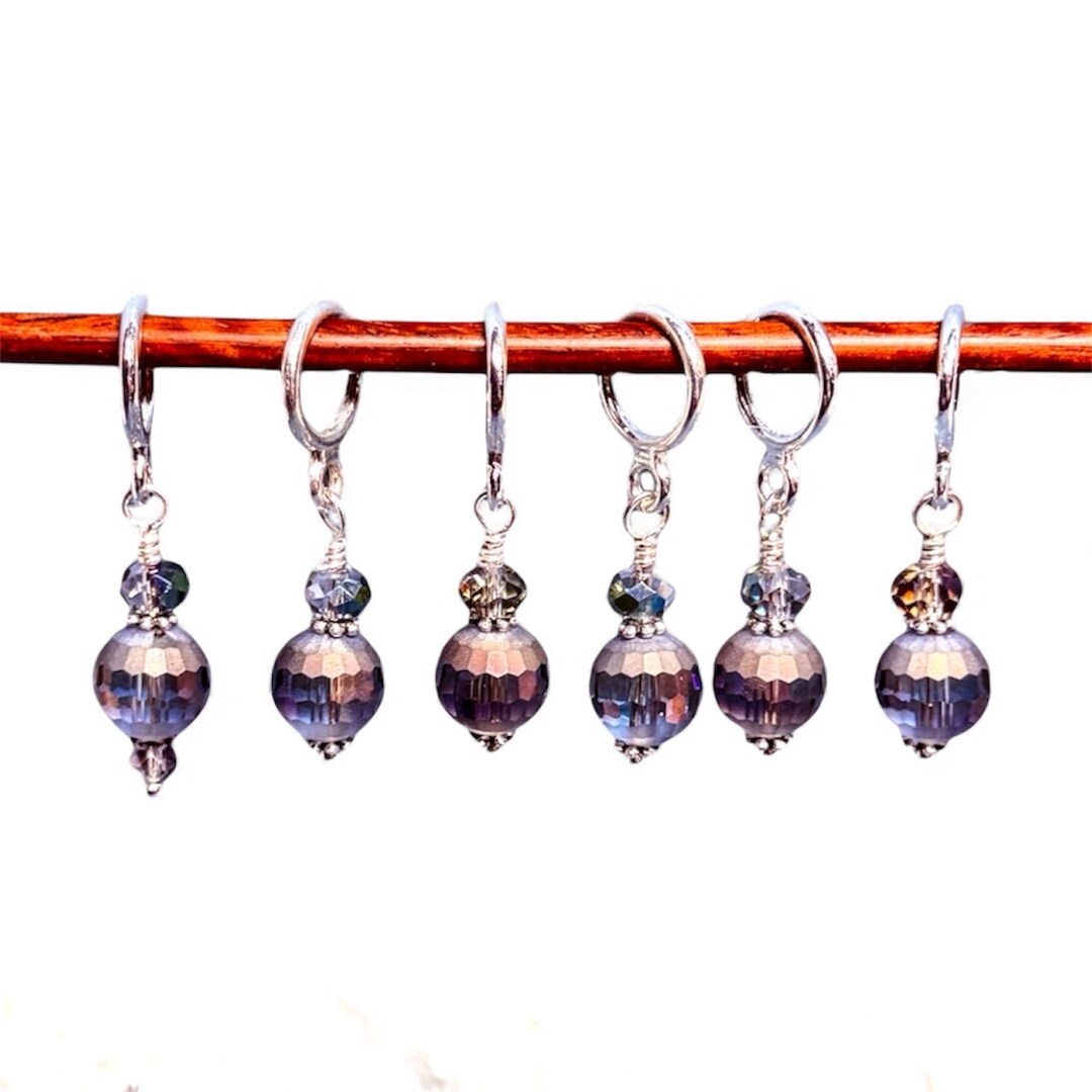 Glass Bead Stitch Markers: Smoke Gray, Knitting Crochet Set, Optional ...