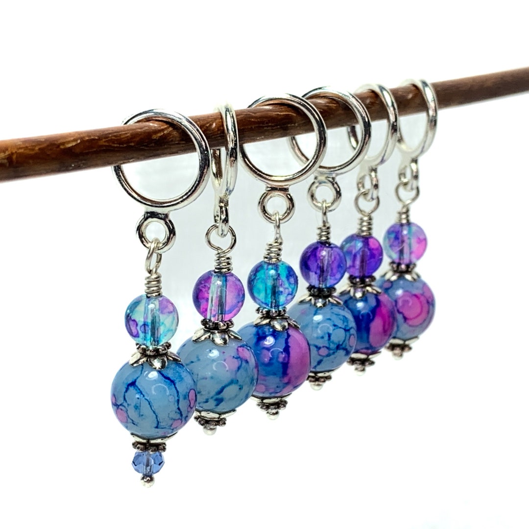 Glass Bead Stitch Markers: Light Blue Knitting Crochet Row Counter ...