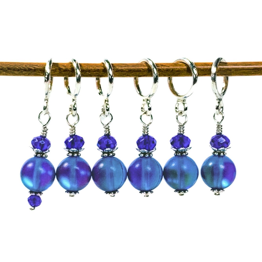 Sapphire Blue Mermaid Glass Bead Stitch Markers for Knitting and ...