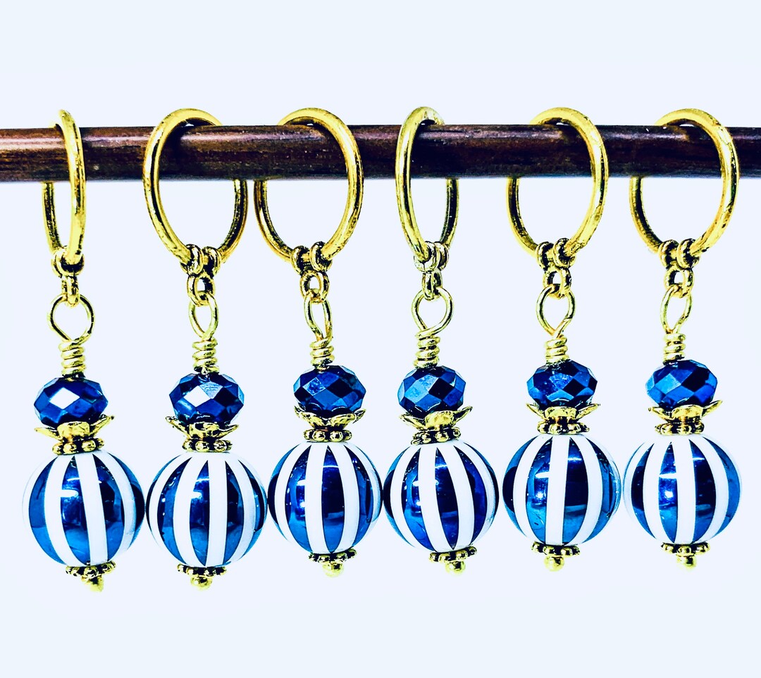 Sapphire Blue Glass Bead Stitch Markers for Knitting & Crochet: Holiday ...