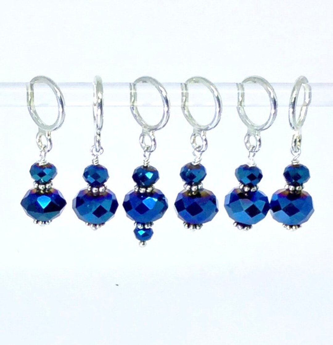Sapphire Blue Glass Bead Stitch Markers: Knitting & Crochet Set - Etsy