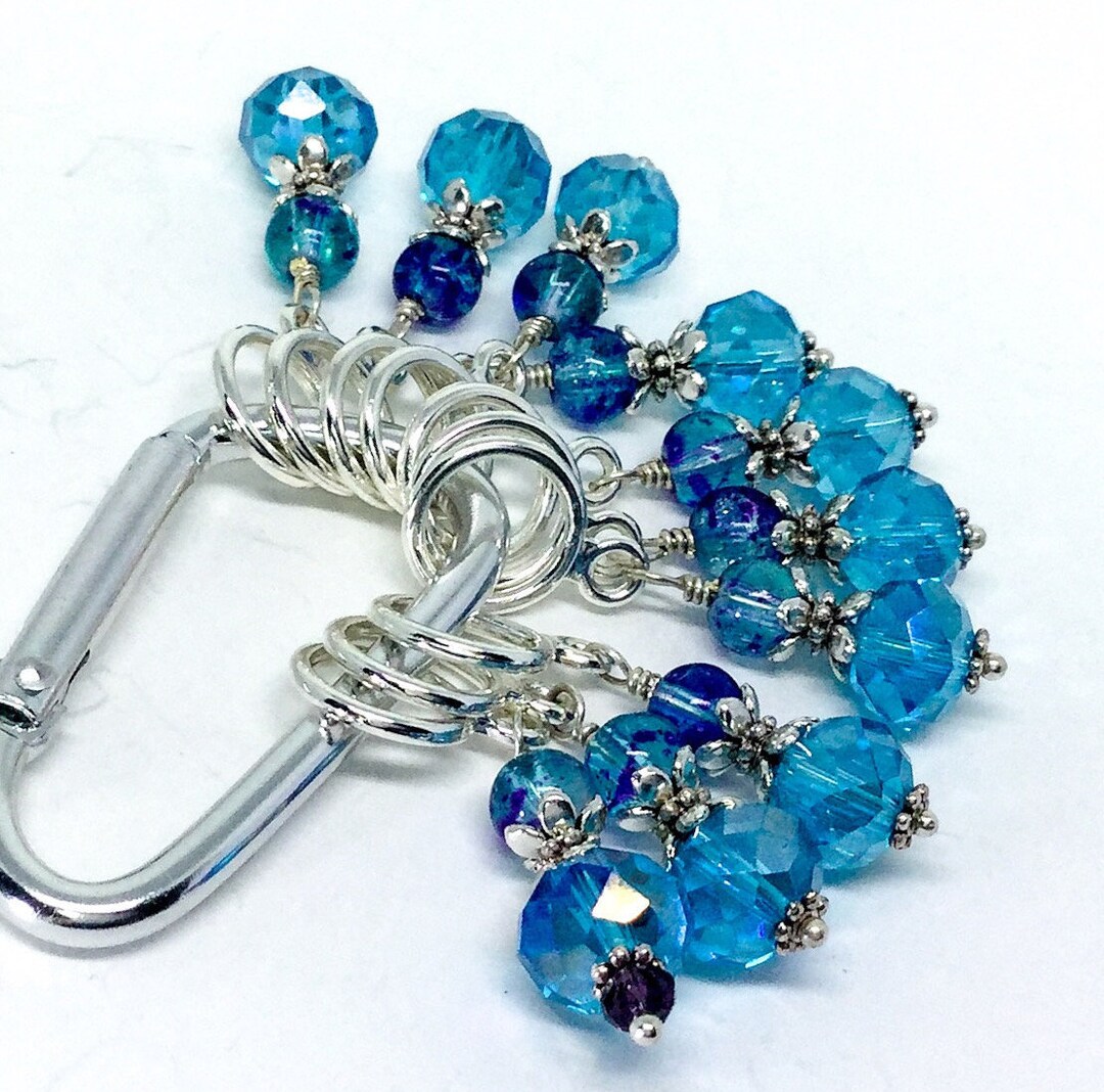 Aqua Glass Bead Stitch Markers: Knitting Crochet Tool - Etsy