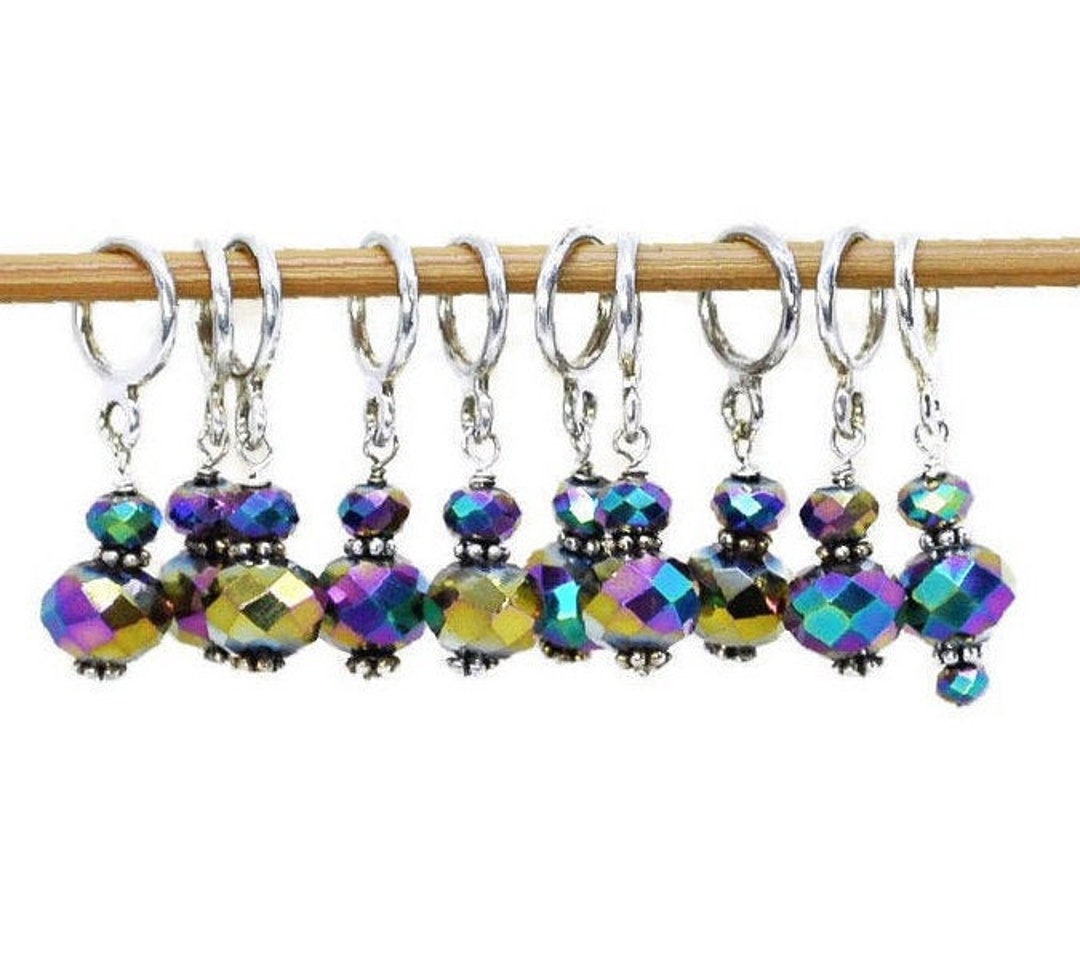 Peacock Glass Bead Stitch Markers: Knitting & Crochet Removable Markers ...