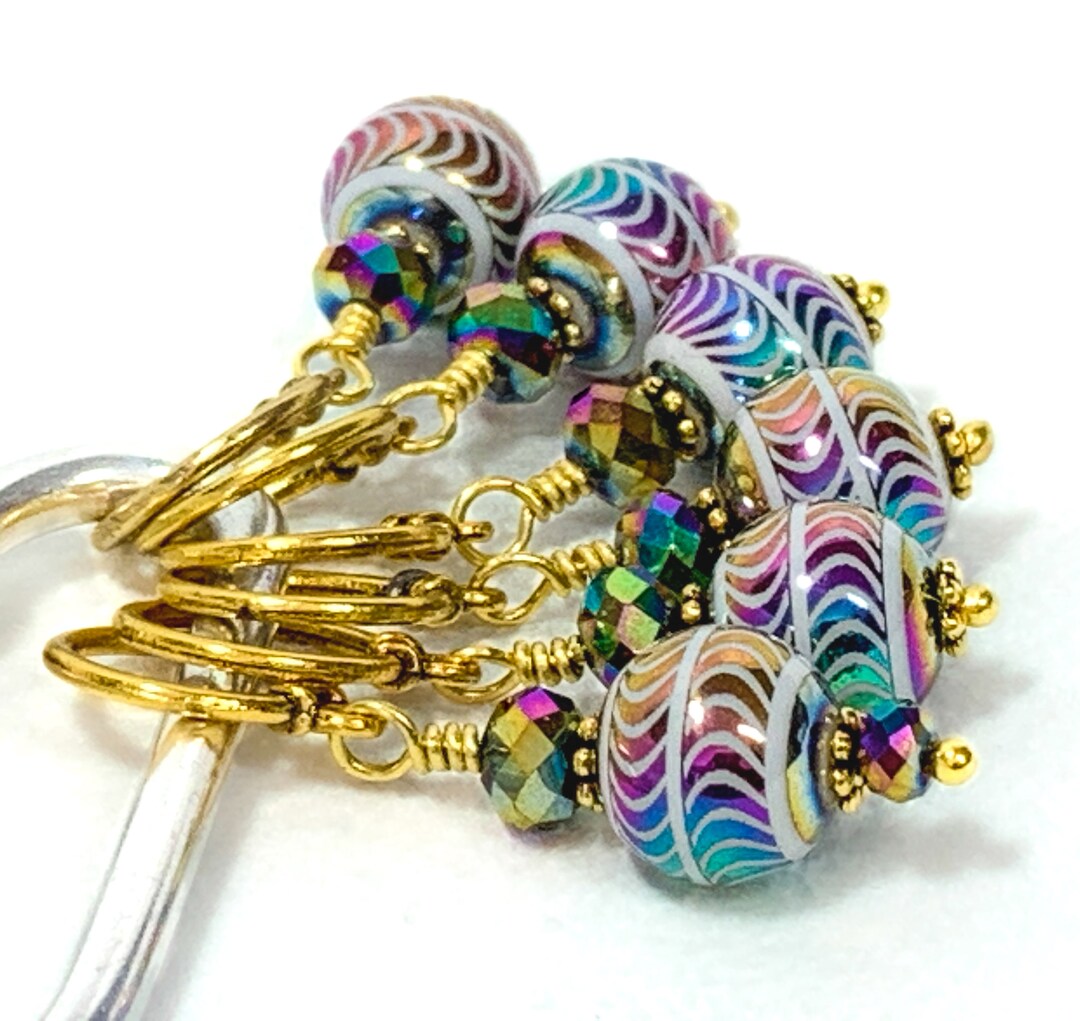 Metallic Rainbow Glass Bead Stitch Markers: Holiday Knitting Ornaments ...