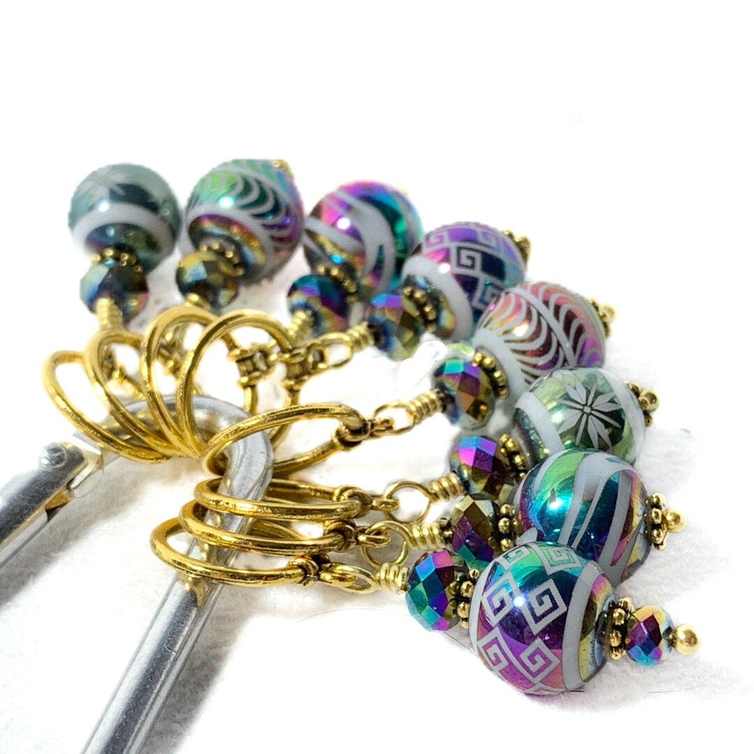 Holiday Glass Bead Stitch Markers: Knitting Crochet Gift, Optional Silk ...