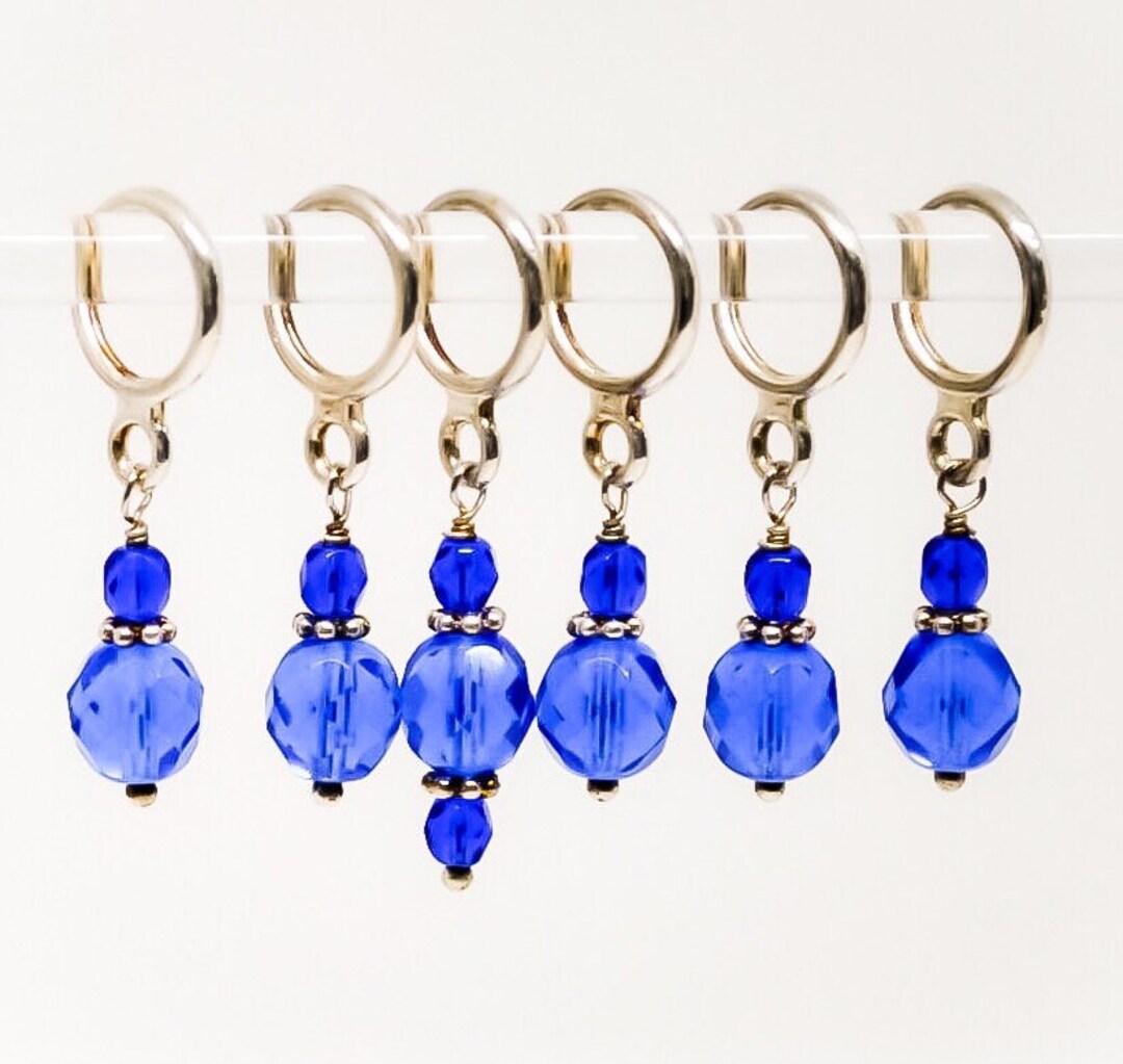 Cobalt Blue Glass Bead Stitch Markers: Knitting & Crochet Gift Set - Etsy
