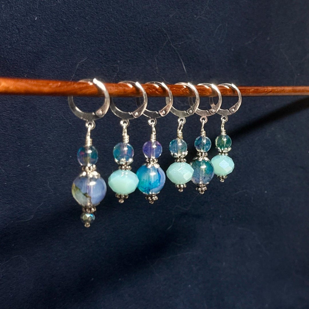 Blue Opal and Jade Glass Bead Stitch Markers: Knitting Crochet Set ...