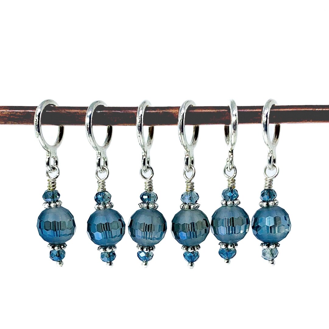 Navy Glass Bead Stitch Markers: Knitting Crochet Tool, Optional Silk ...