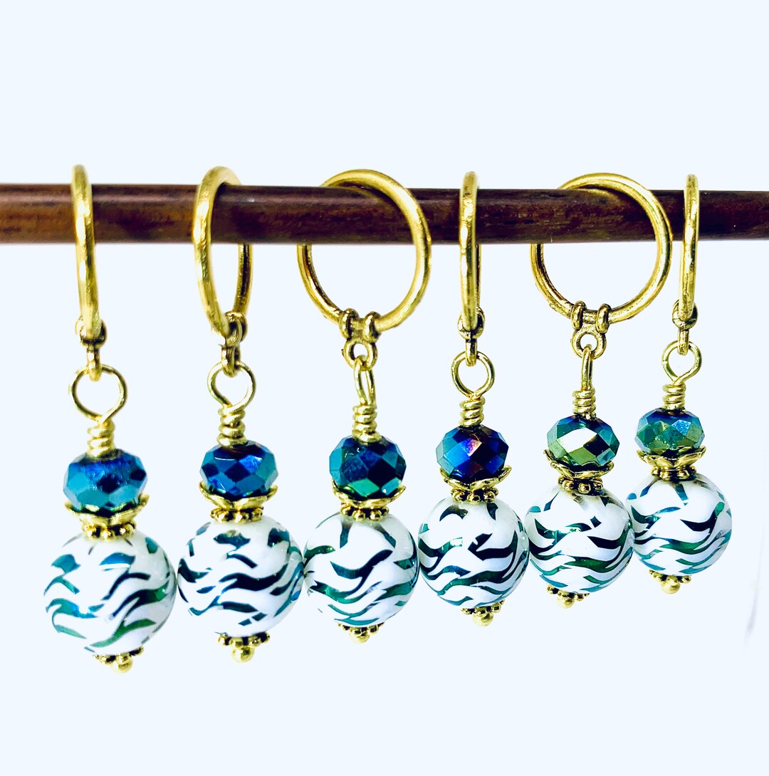 Spruce Green Glass Bead Stitch Markers: Holiday Knitting Ornaments - Etsy