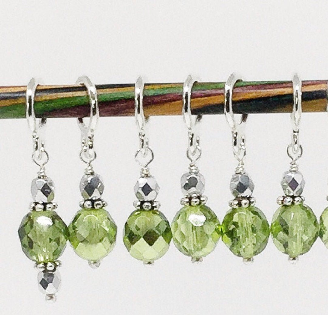 Lime Green Glass Bead Knitting Crochet Stitch Markers - Etsy
