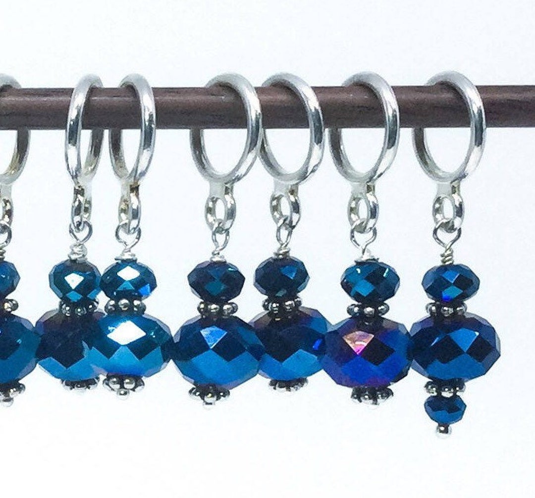 Sapphire Blue Glass Bead Stitch Markers: Knitting Crochet Accessories ...