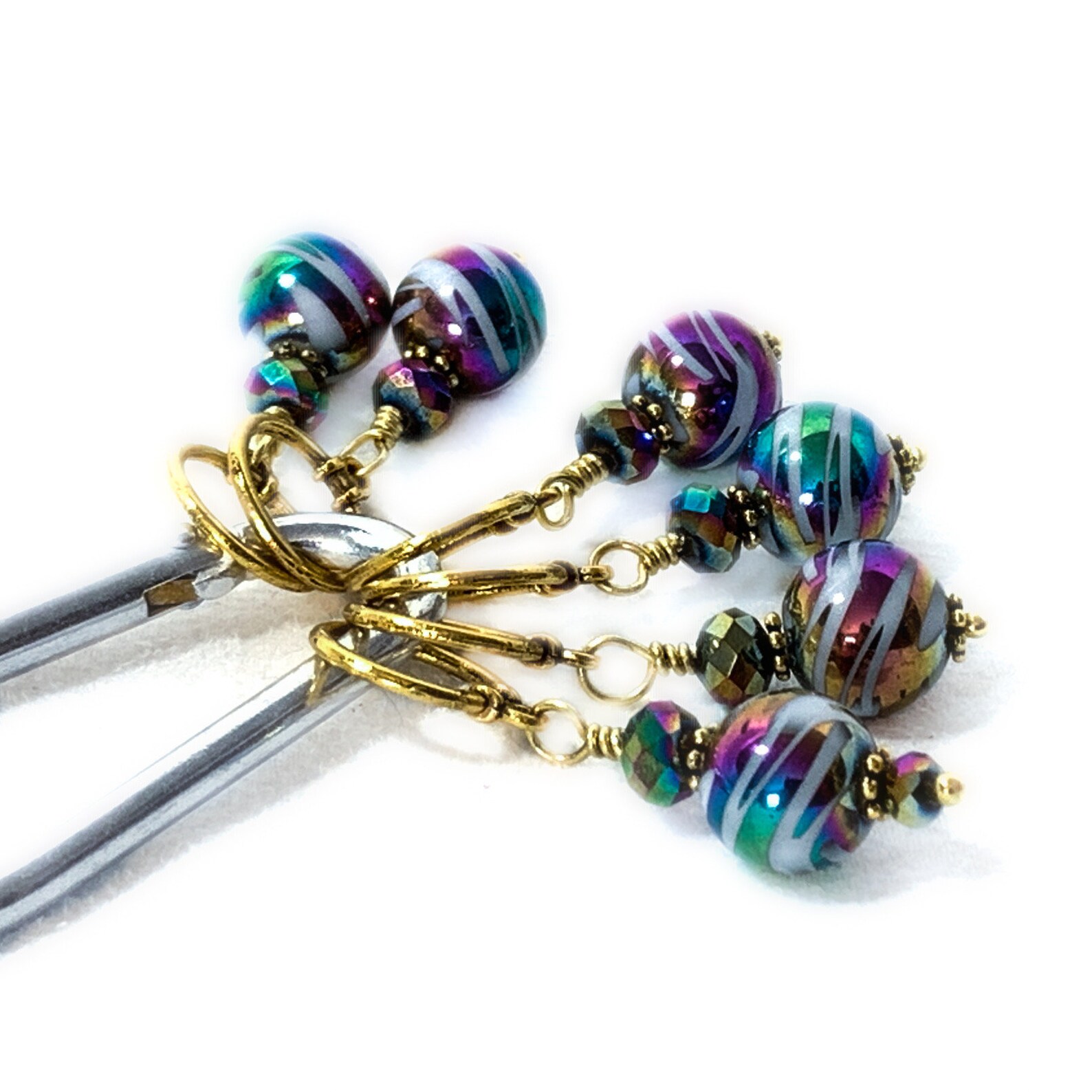 Rainbow Swirl Glass Bead Knitting Stitch Markers: Holiday Ornament - Etsy