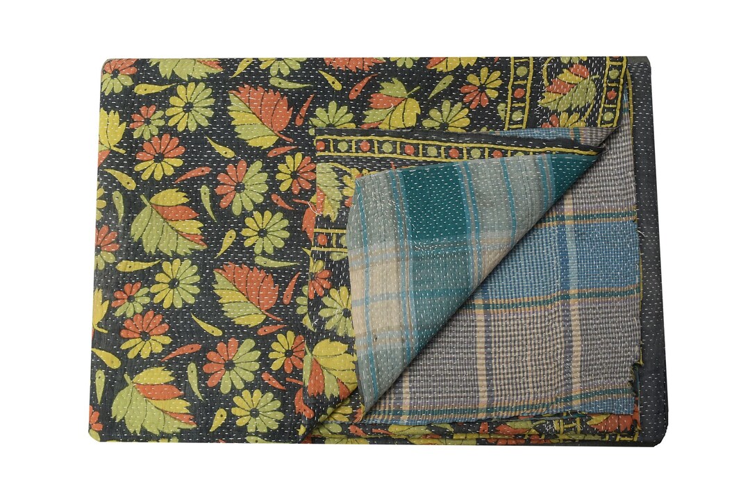 Vintage Floral Kantha Quilt: Bohemian Reversible Cotton Throw - Etsy