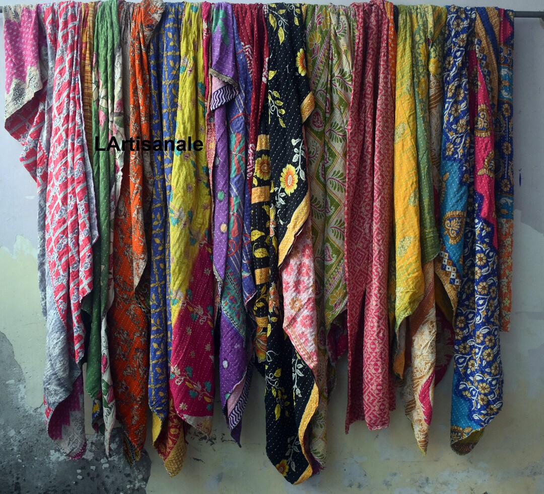 Wholesale Lot Vintage Kantha Quilt, Sari Coverlet, Sundance Kantha ...