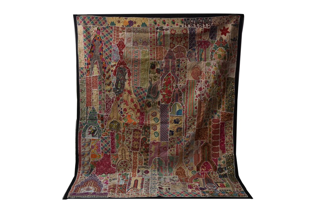 Rare Vintage Large Patchwork Wall Hanging Throw Ethnic Hand Embroidered ...