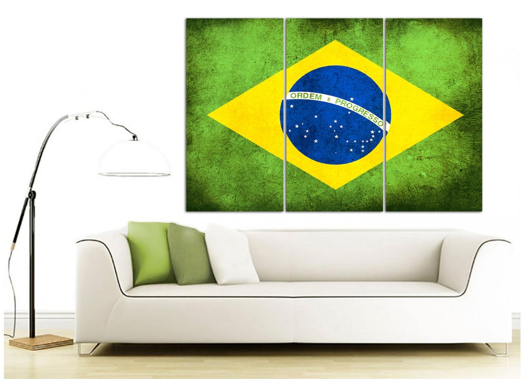 3 Panel Split Brazil Flag Canvas Print, 1.5" Deep Frames, Brazilian ...