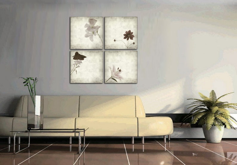 4 Panel Split canvas Quad Vintage old flower Print | Etsy