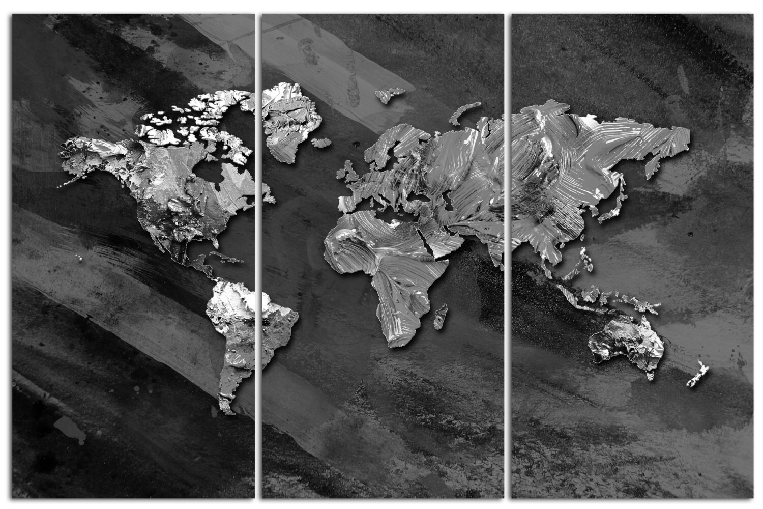 World Map Canvas Print 3 Panel Split Custom Art Black White | Etsy
