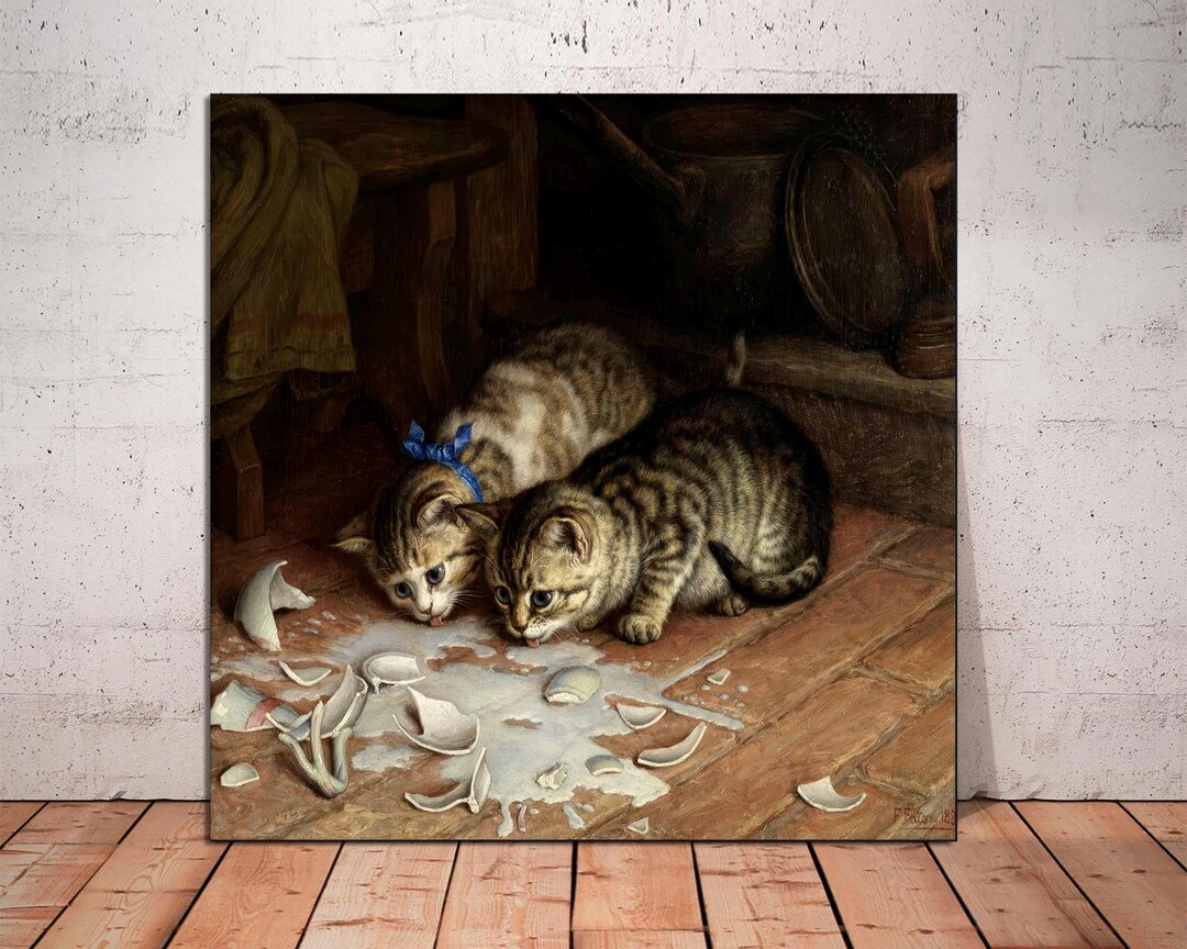 Frank Paton Cats Drinking Milk Canvas Print: Vintage Kitten Wall Art - Etsy