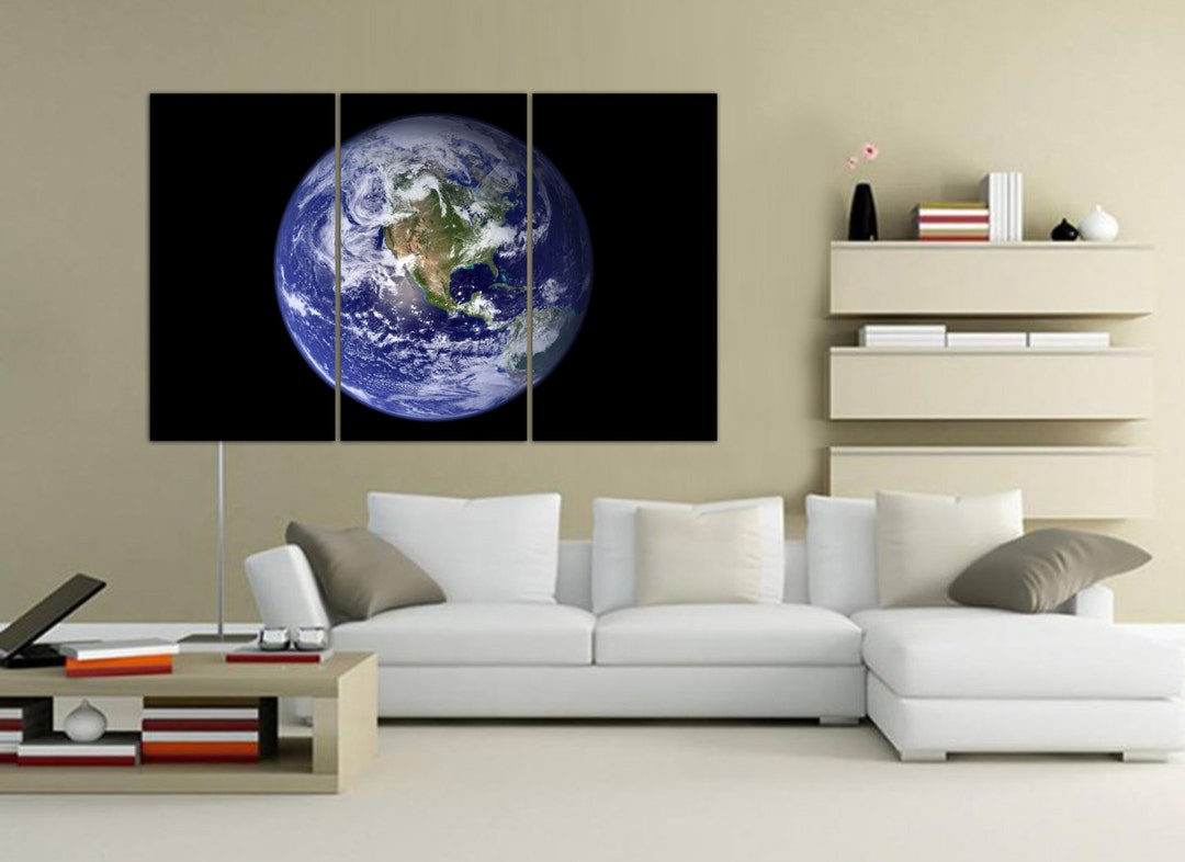 Planet Earth From Space, 3 Panel Split Photo Canvas Print 1.5" Deep ...