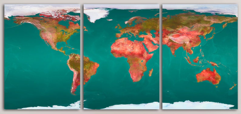 3 Panel Split World Map Canvas Print. Vibrant Colors Digital - Etsy