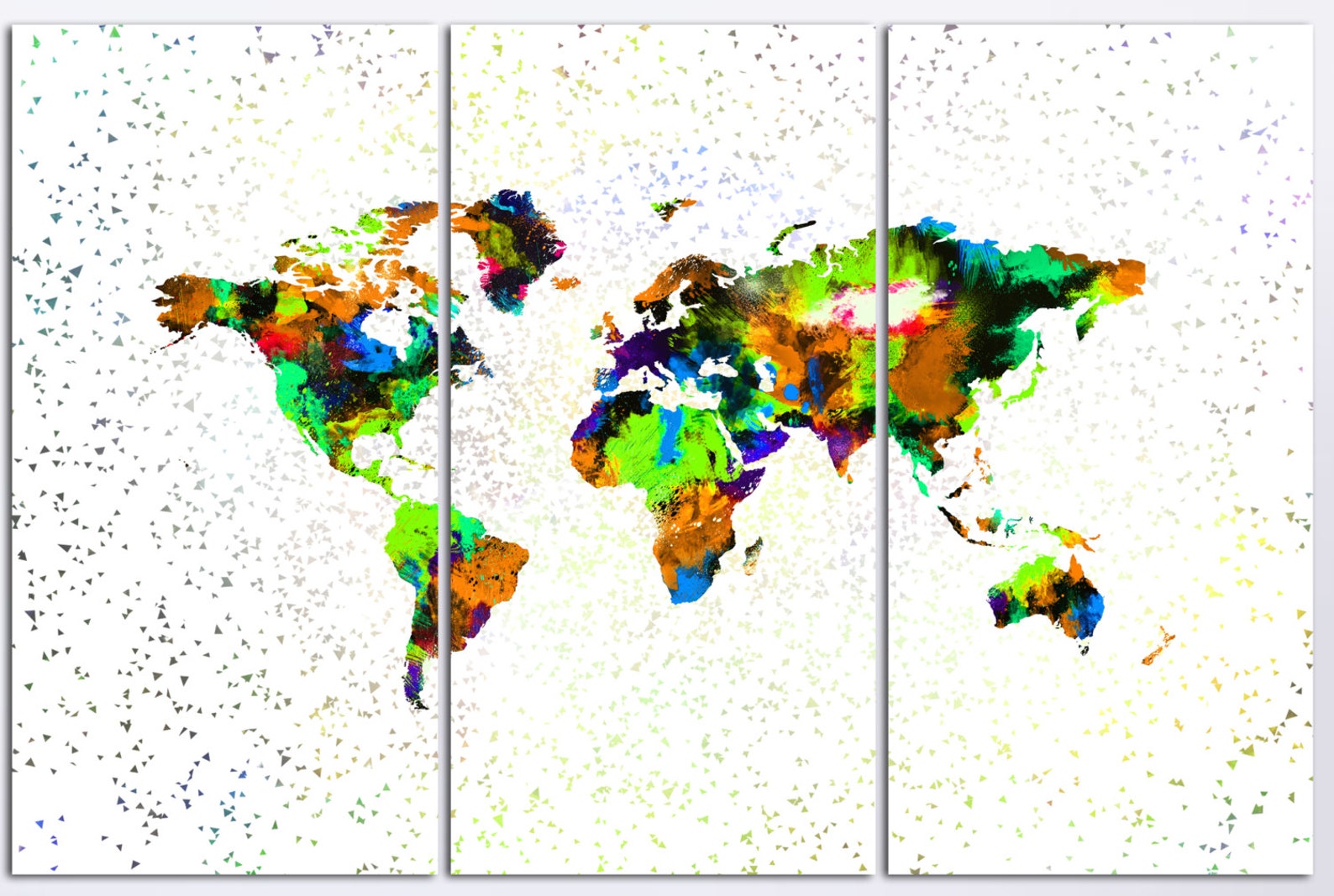 Colorful Paint World Map 3 Panel Split Canvas - Etsy