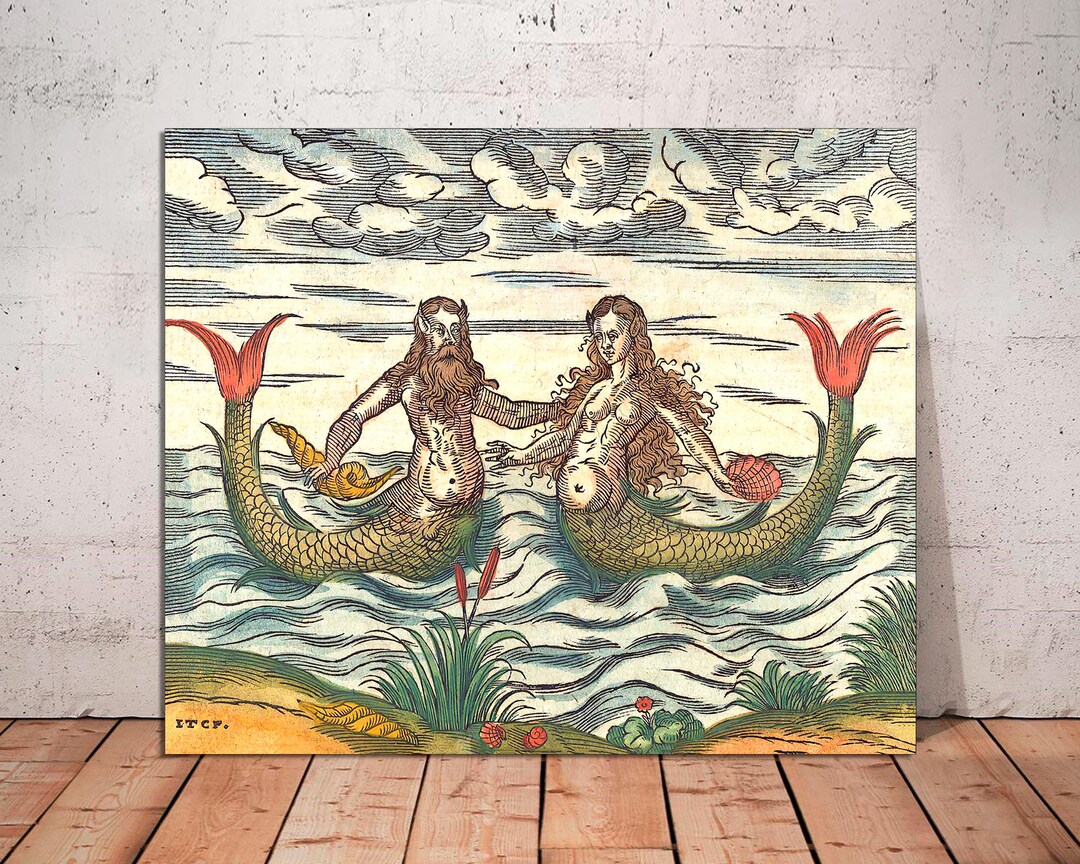 Medieval Mermaids Print, Antique Mermaid and Merman,vintage Mermaid Art ...