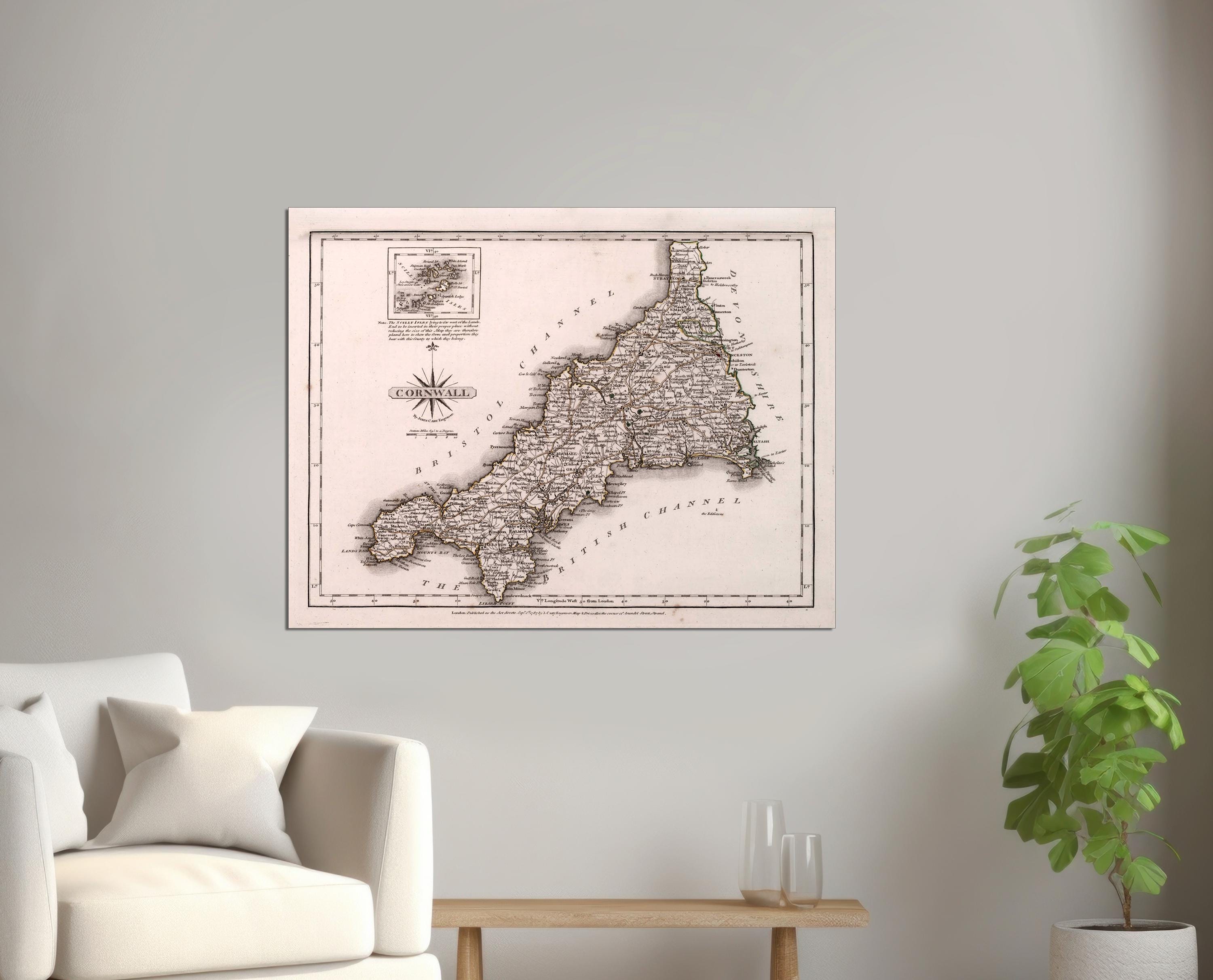 Cornwall England Map: 1793 Antique Canvas Print - Ready to Hang - Etsy