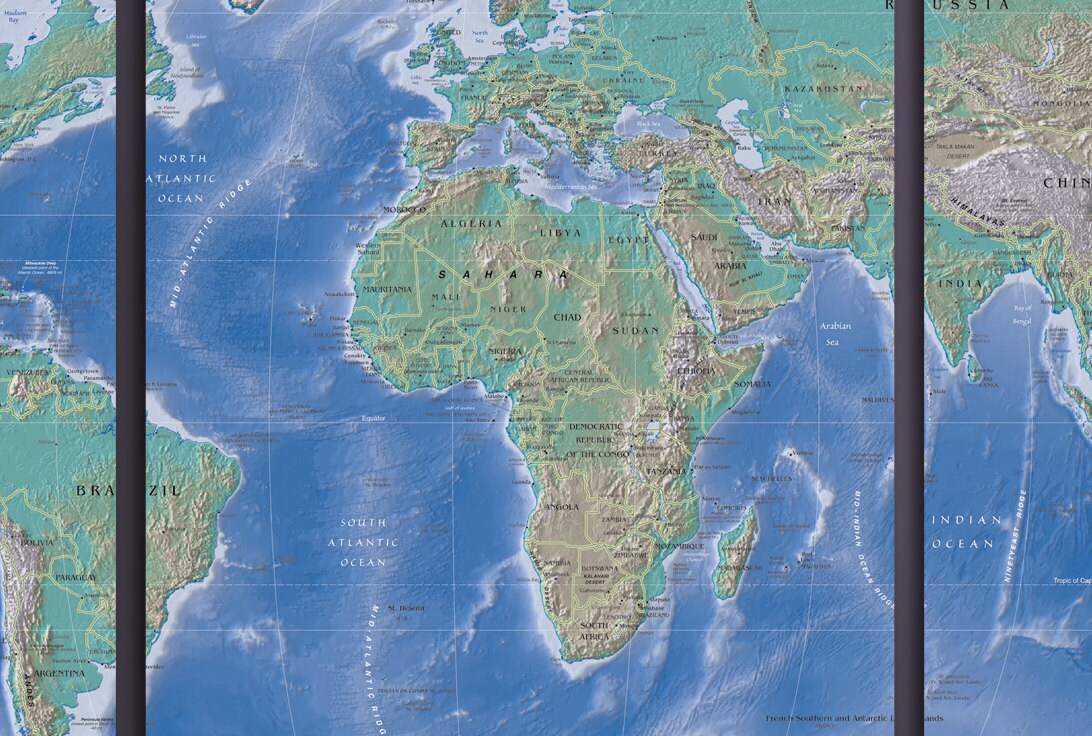 World Map Canvas Print: 3-panel Split Wall Art - Etsy