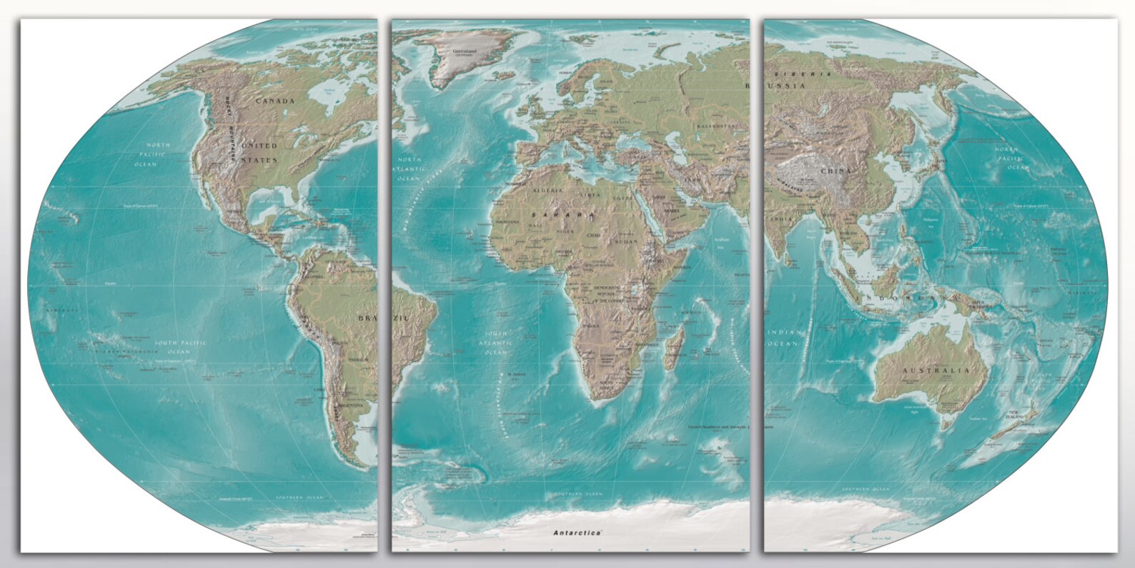 3 Panel Split World Map Canvas Print. White Background - Etsy