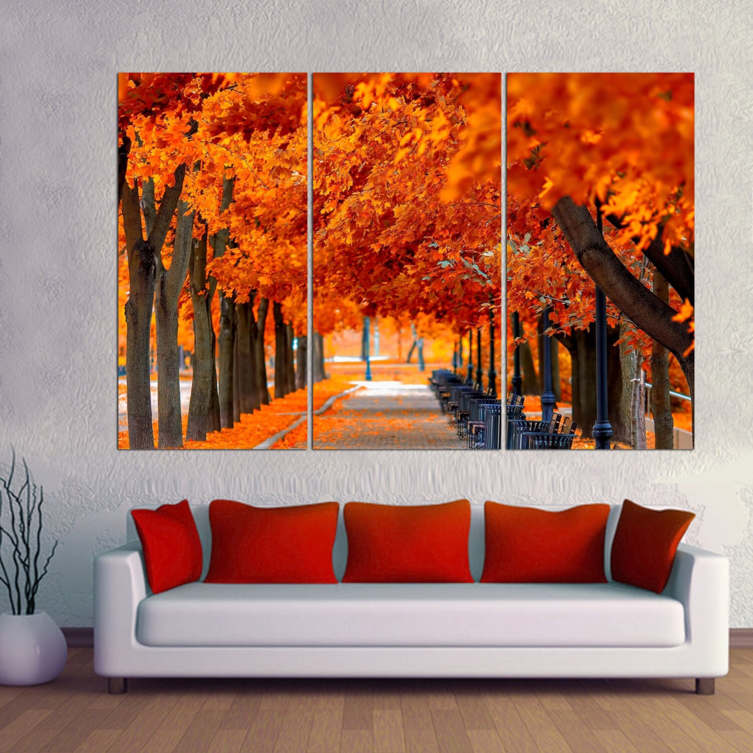 3 Panel Split Orange Trees Canvas Print. Fall Season in Park. - Etsy