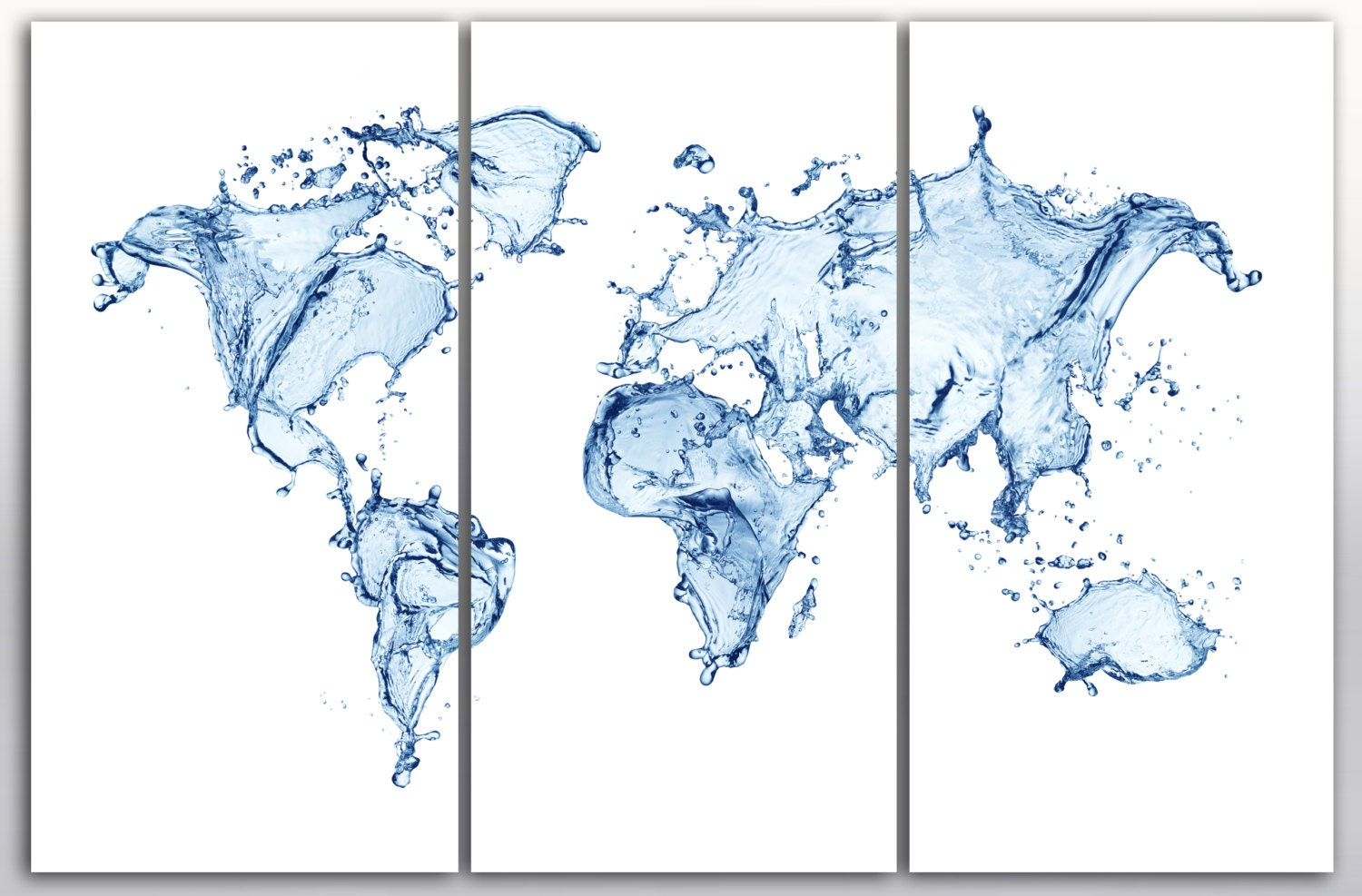 World Map Canvas Print 3 Panel Canvas Water Splash. Triptych - Etsy