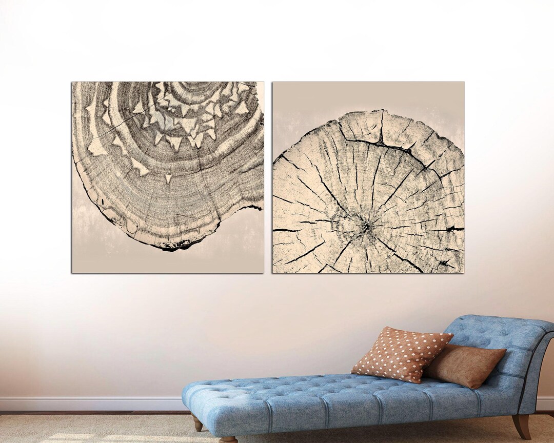 Set of 2 Prints, Tree Ring Wall Art, Vintage Neutral Decor, Rustic Tree ...