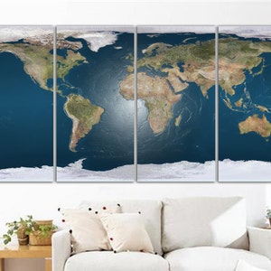 4 Panel Split World Map Canvas Print. Texture Digitally Applied ...