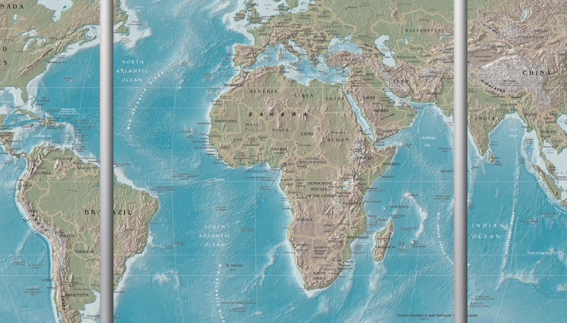 3 Panel Canvas Split World Map Print. With Colored Textured | Etsy