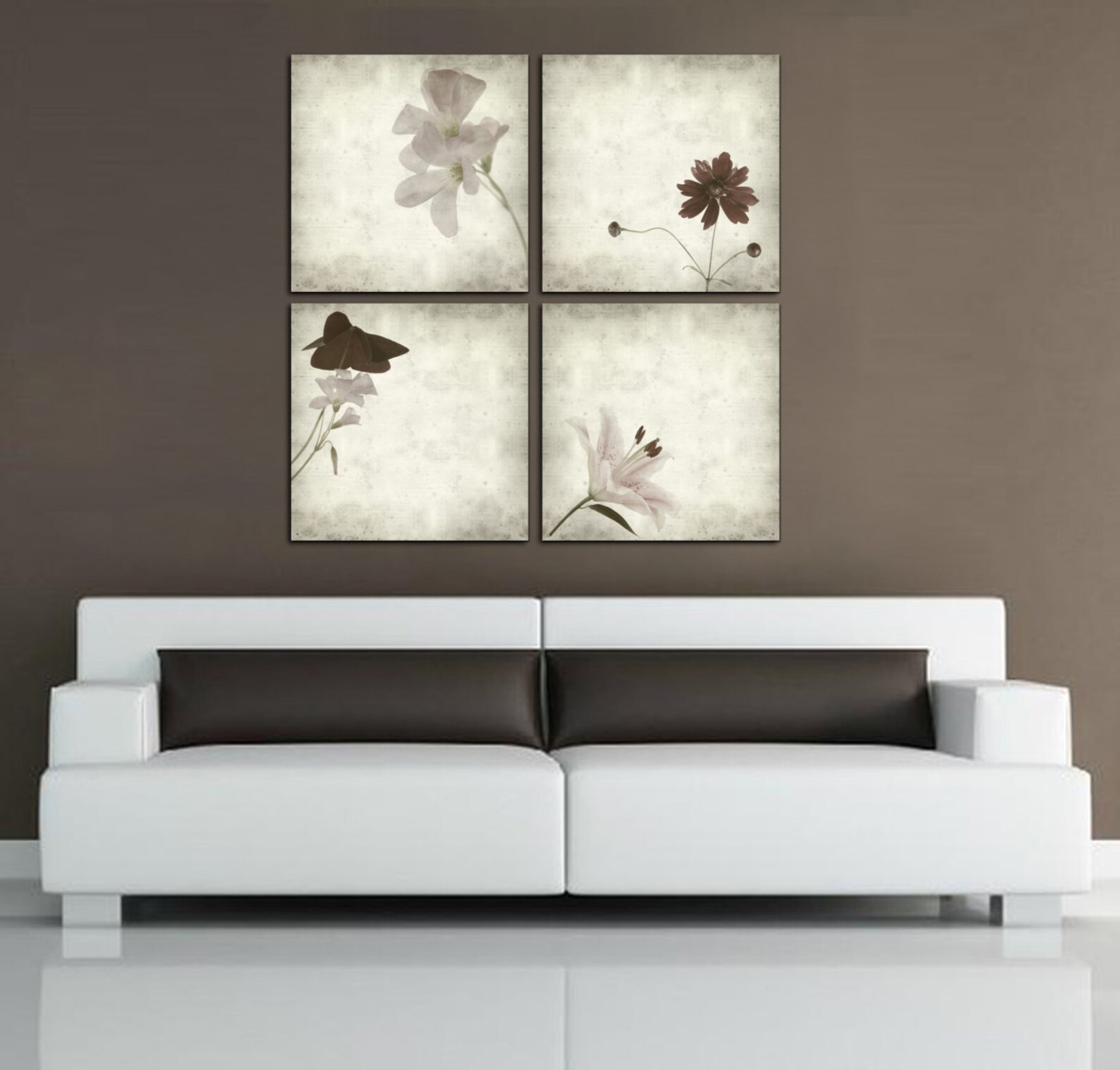 4 Panel Split canvas Quad Vintage old flower Print | Etsy